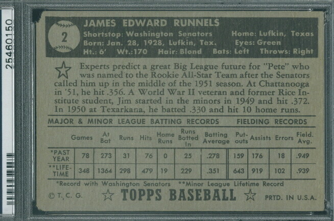 1952 Topps 2 (R) BB James Runnels PSA 2 (0150) | eBay