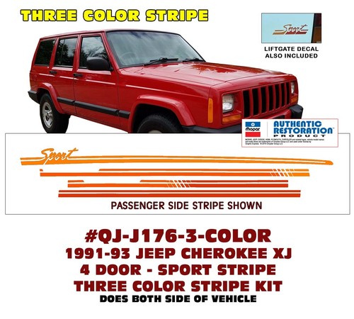 SP QJ-J176-3 1991 1992 1993 JEEP CHEROKEE XJ SPORT - THREE COLOR STRIPE ...