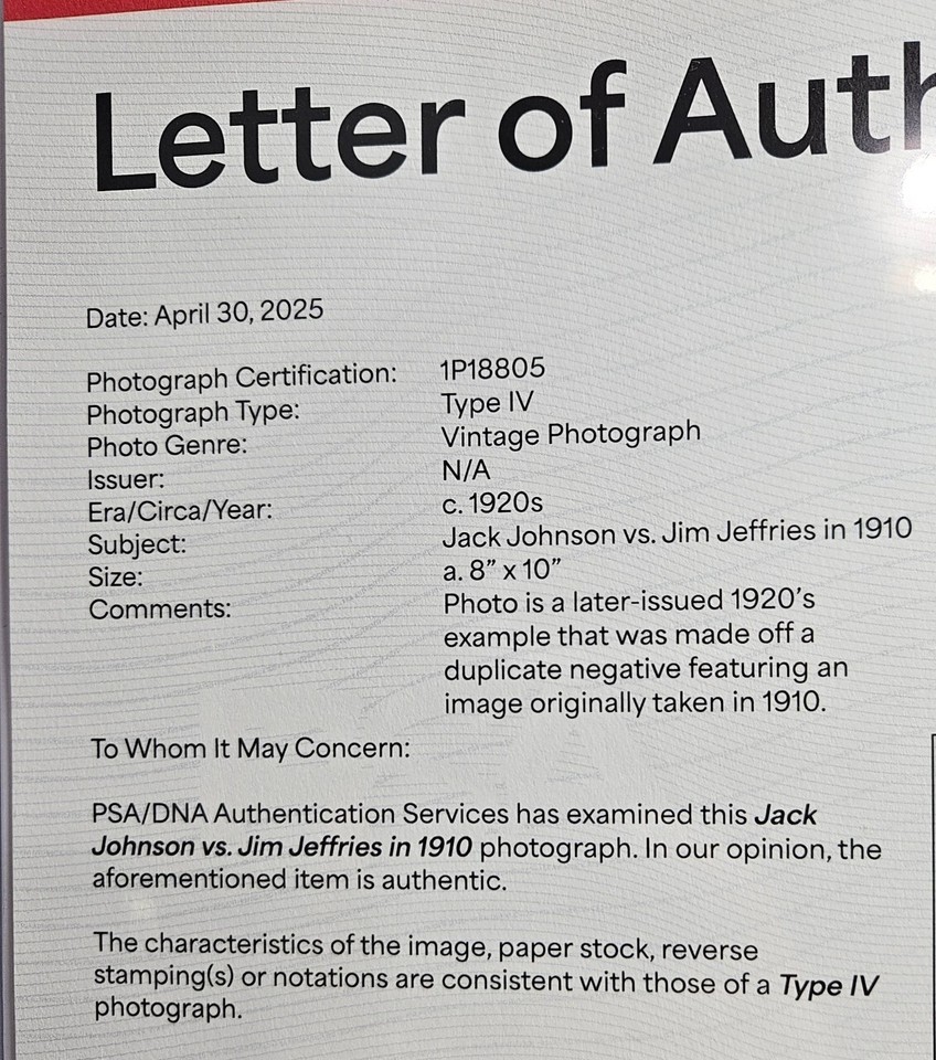 Vintage 1920's Jack Johnson vs Jim Jeffries 1910 Boxing Photo PSA Type ...