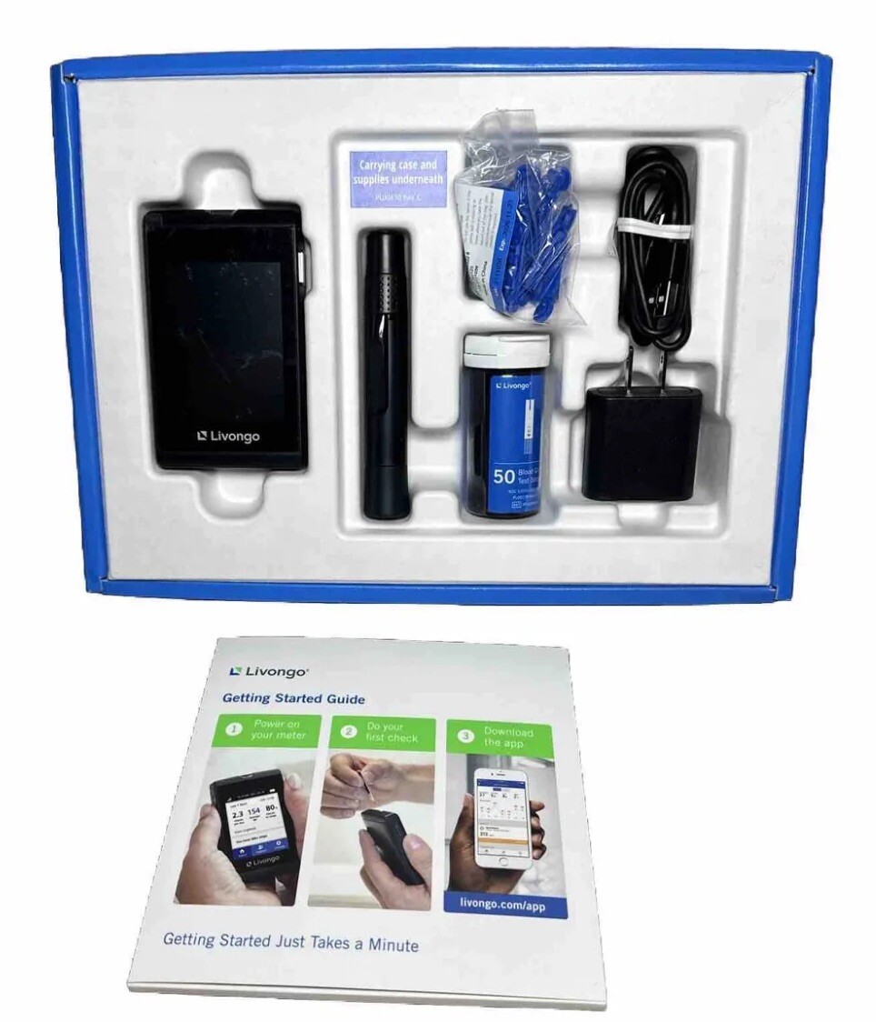 Livongo Connected Meter Kit With Test Strips Glucose Solution Booklet ...