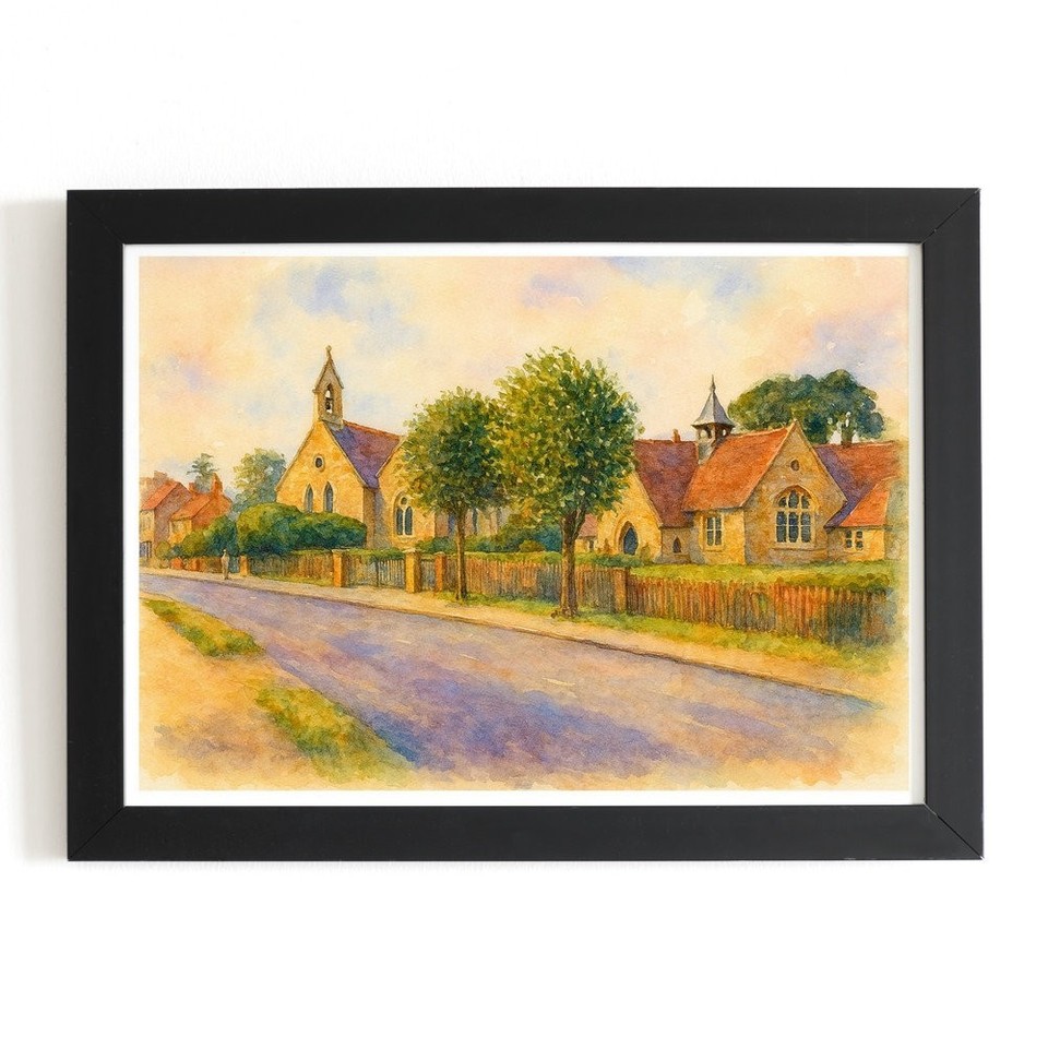 A6 PRINT - St Mary's Church & School, Ripley - Vintage Art Style | eBay UK