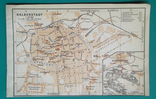 GERMANY Halberstadt Town Plan - 1912 MAP Baedeker 4 x 6" (10 x 15,5 cm ...