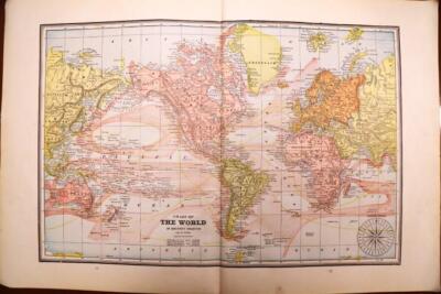1893 ANTIQUE CRAM'S UNRIVALED ATLAS MAP OF THE WORLD-EXCELLENT DETAIL ...