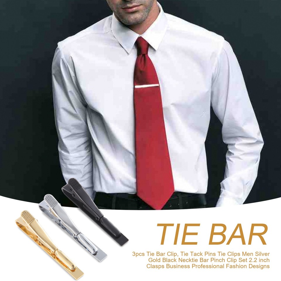 3pcs Tie Bar Clip, Tie Tack Pins Tie Clips Men Silver Gold Black ...