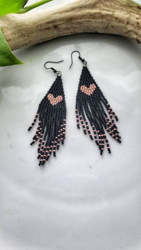 Tribal Earrings Native Large Boho American Seed Beads Handmade Earring ...