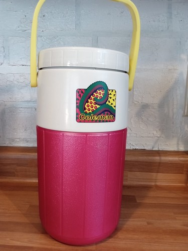 Vintage 1990's Retro Coleman Water Drink Cooler Jug Neon Pink Yellow ...