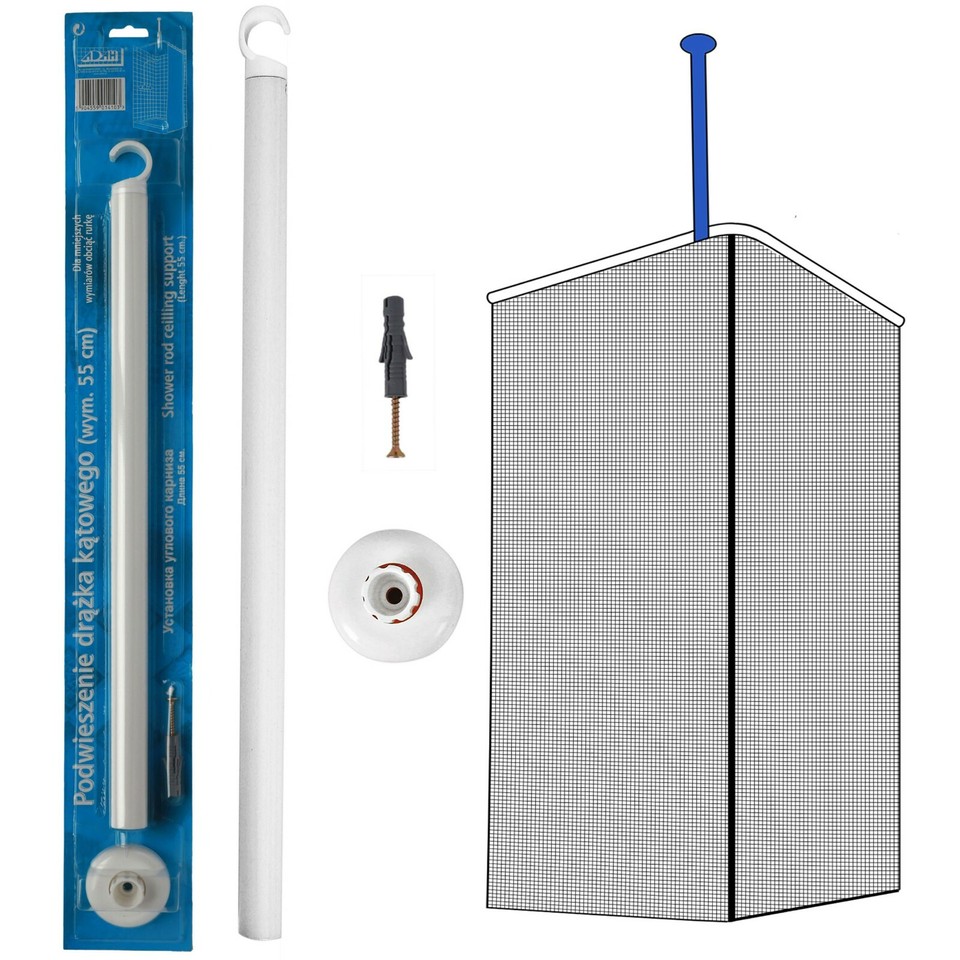 Shower Curtain Rail Ceiling Support 55cm Corner Rail Rod Bath Chrome ...