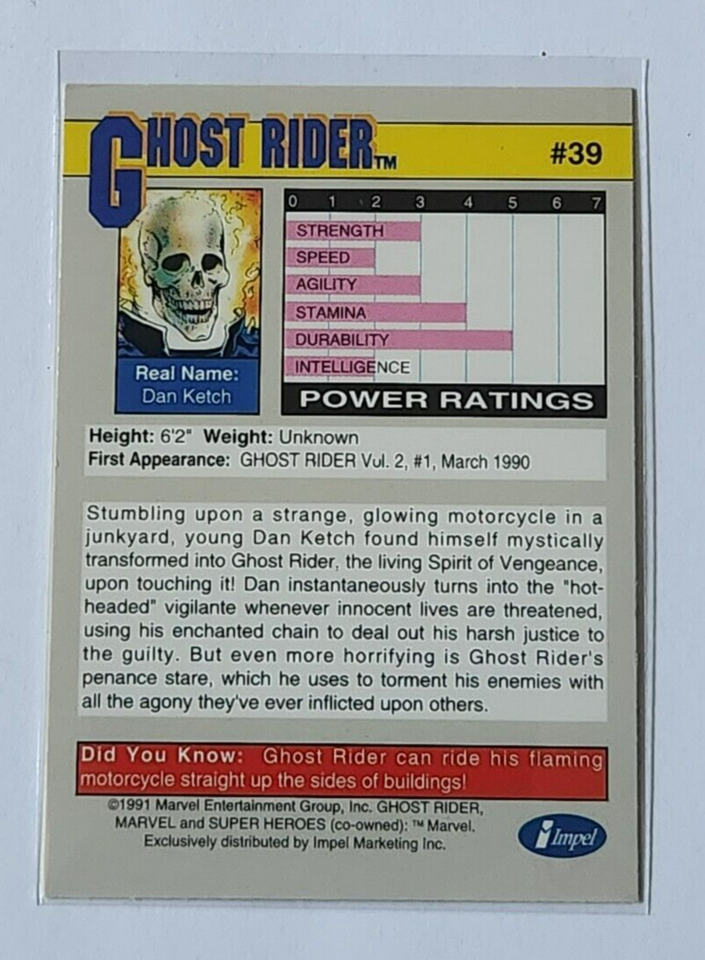 1991 MARVEL GHOST RIDER TRADING CARD | eBay