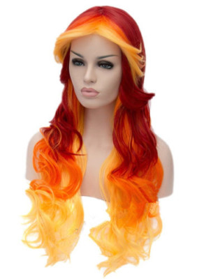 For Cosplay Rapidash Fire Wig Long Red Yellow Wavy | eBay