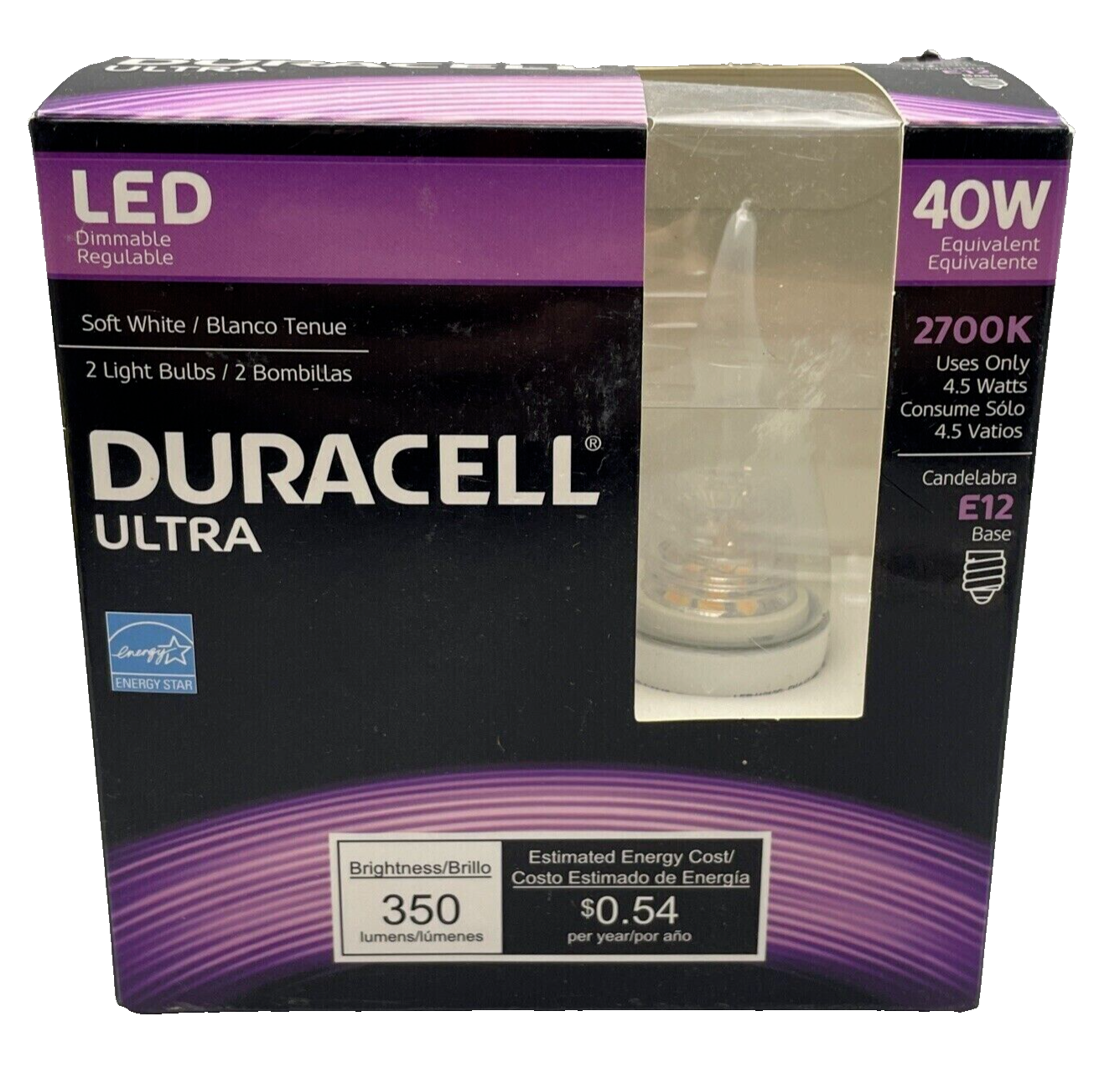 Duracell Ultra LED Clear Candelabra Bulb Dimmable E12 2700k Soft White ...