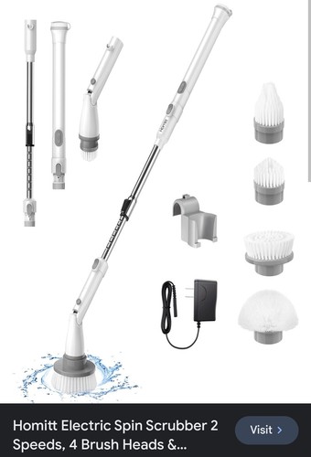 Homitt Cordless Floor Replaceable Shower Cleaning Brush Electric Spin ...