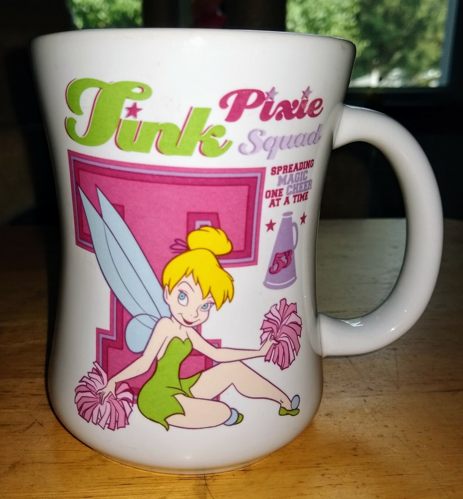 Disney Store TINK Pixie Squad Cheerleader White Ceramic 12oz Mug Spreading Magic | eBay