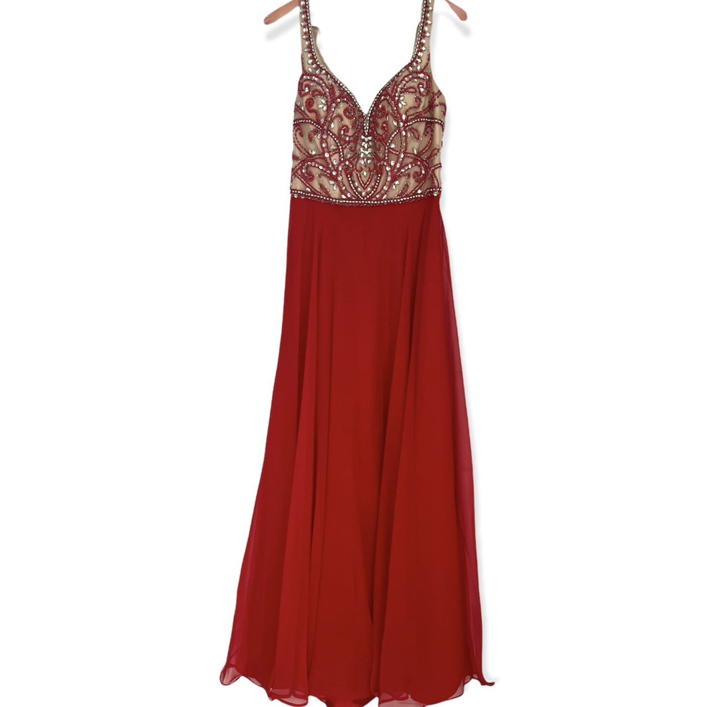 Prom Party Formal Evening Long Dress Red Sz S/M Jewel… - Gem