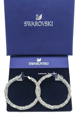 100% SWAROVSKI Rhodium White Triangle Crystals Millenia Hoop Earrings ...