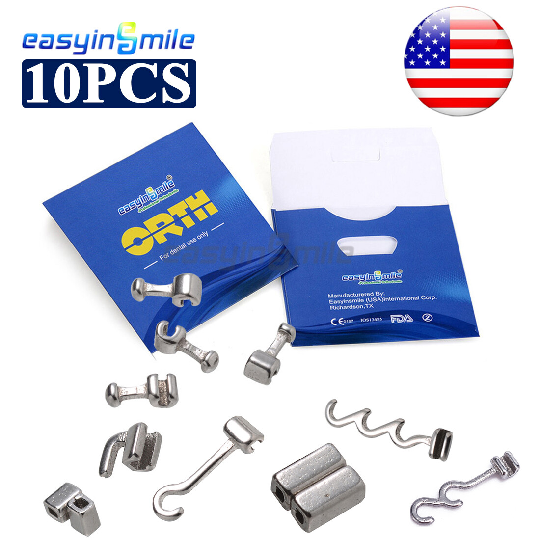 10XDental Ortho Crimpable Hooks Stainless Steel Sliding/Spiral Cross ...
