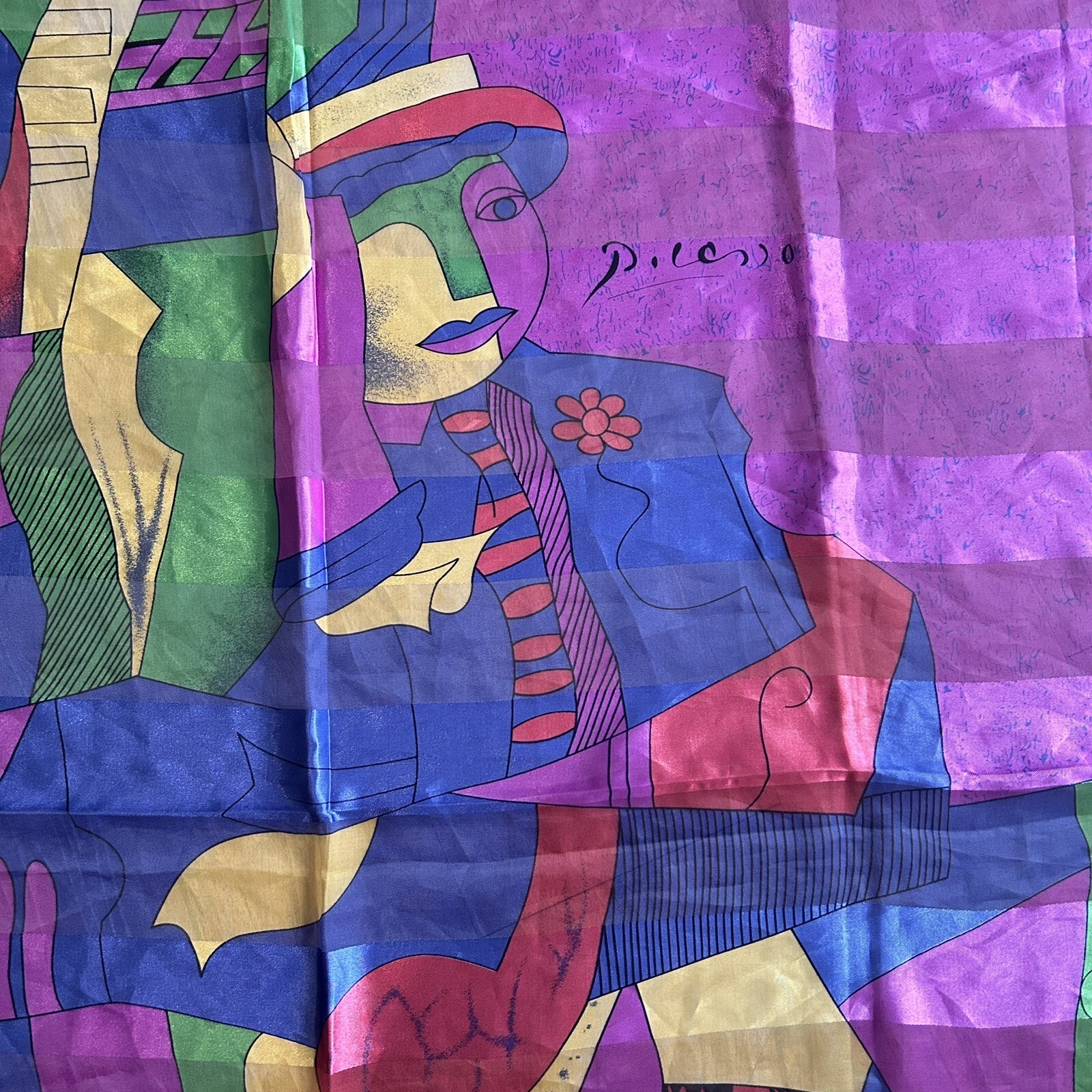 Vintage Picasso Abstract Art Silk Scarf Colorful - Gem