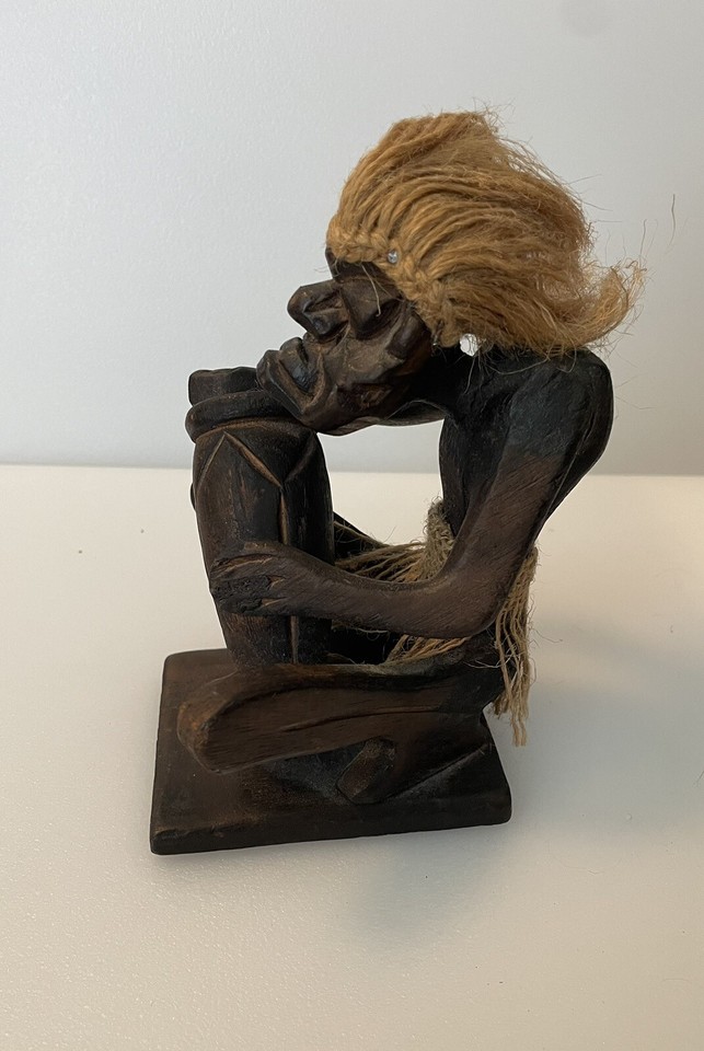 Primitive Tiki Tribal Man Playing Bongo Drum Hand Carved Wooden ...