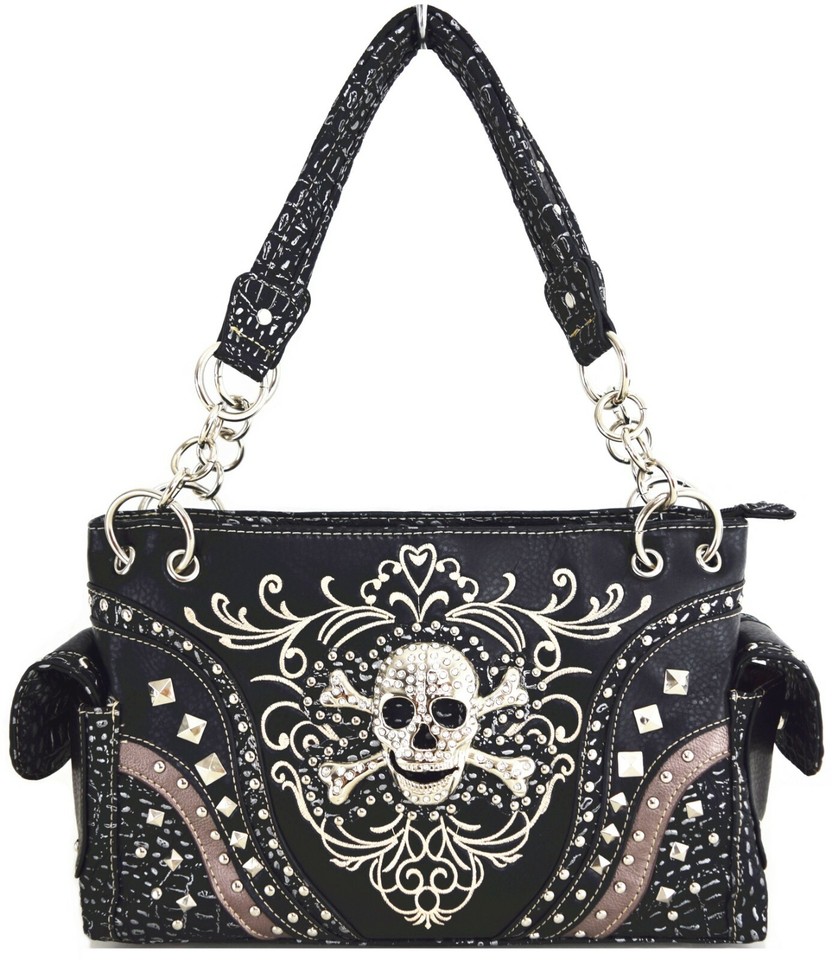 Rhinestone Skull Punk Concealed Carry Purse Women Handbag Shoulder Bag ...