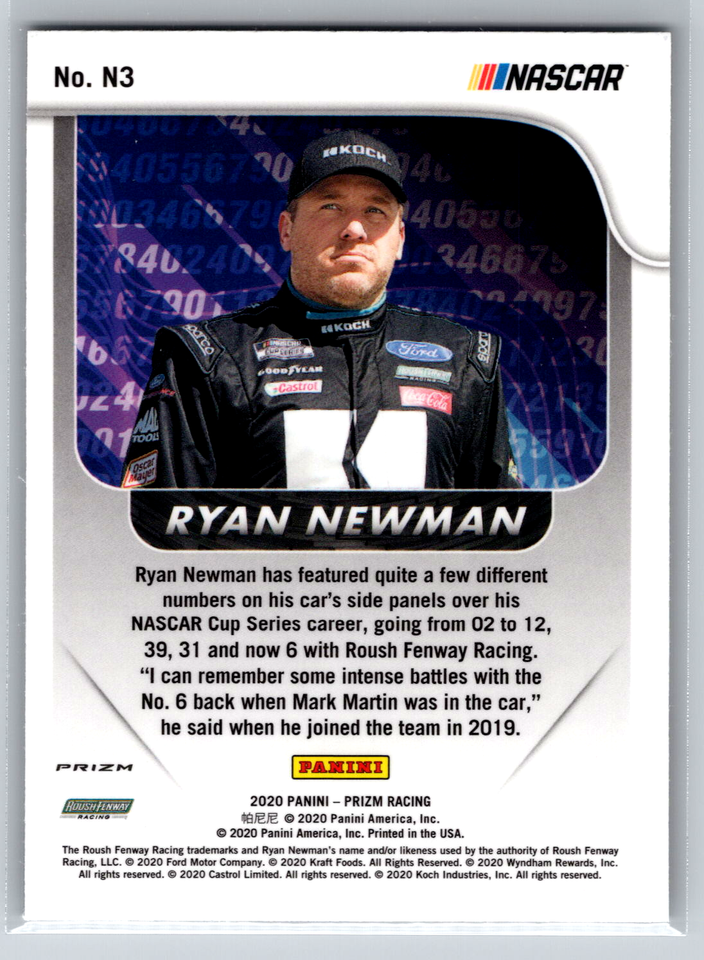 Ryan Newman 2020 Panini Prizm Racing Nascar Numbers Insert Silver Prizm ...