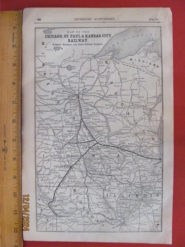1890 CHICAGO ST PAUL & KANSAS CITY RAILROAD ORIGINAL SYSTEM ROUTE MAP ...
