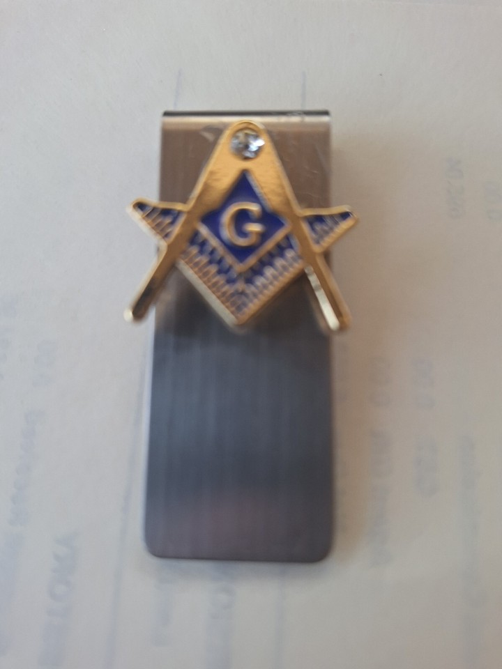 FREEMASONRY MASON MASONIC MONEY CLIP ON STAINLESS STEEL CLIP SHOWY ITEM ...