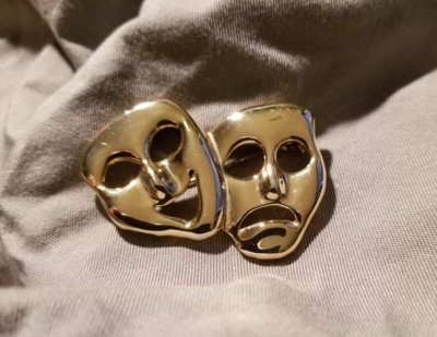 Vintage Unique Heavy Gold Tone Pin/Brooch ~ Comedy Tragedy Sad Happy ...