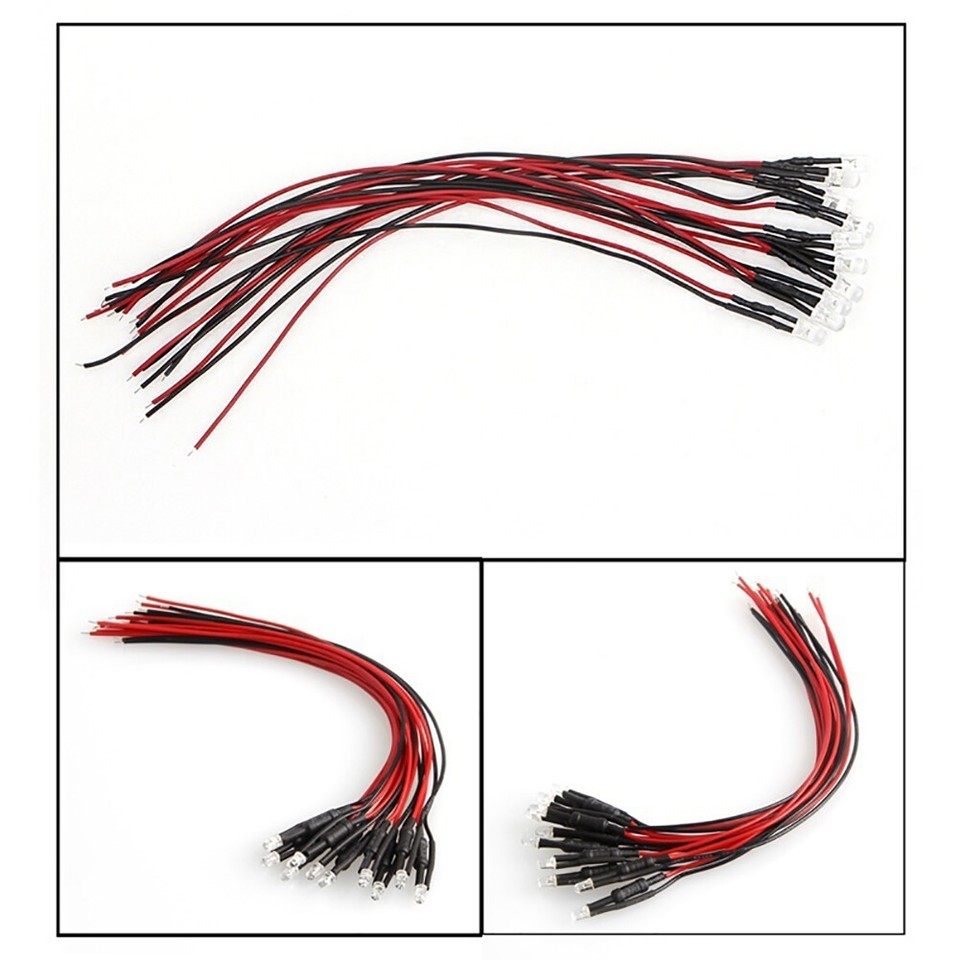 10Pcs 20cm 3mm/5mm LED Lamp Cable Bulb Pre-wired Emitting Diode Light ...