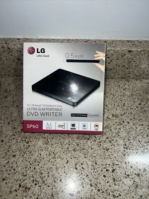 LG External DVD-WRITER Black Ultra-Slim Portable SP60 DVD-RW Open Box ...