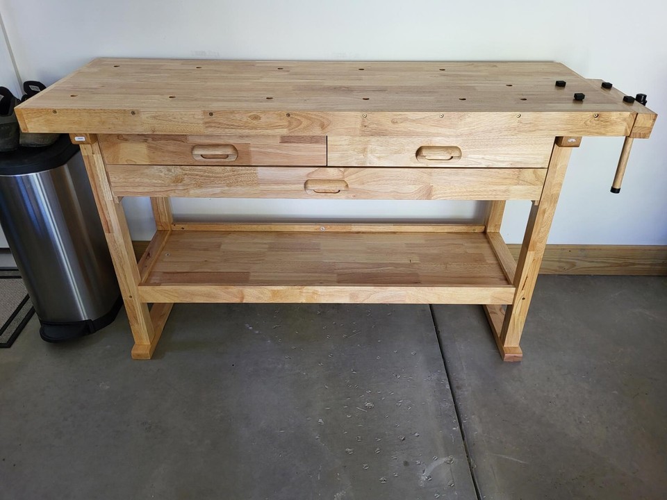 60" 3-Drawer Hard Wood Workbench Woodworking Carpenter Work Bench Tool ...