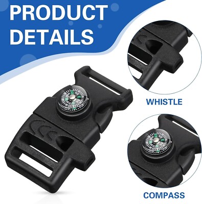 10 Pack Paracord Buckles Clips Whistle Buckle Compass for Outdoor | eBay