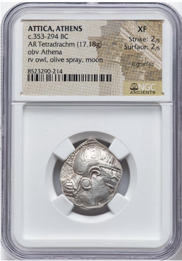 NGC XF. Attica Athens 353-294 BC, Owl AR Tetradrachm Silver Athena ...