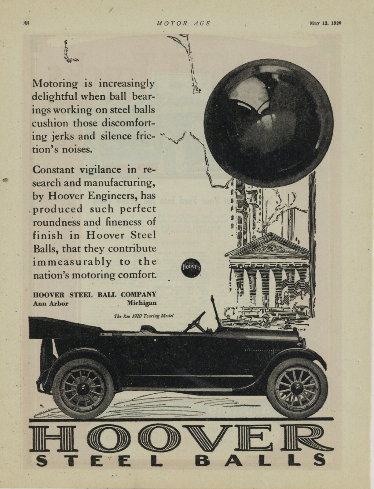 1920 Hoover Steel Ball Co. of Ann Arbor, Michigan Ad: REO Touring Model ...