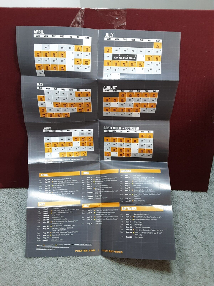 2017 Pittsburgh Pirates Baseball Schedule Gerrit Cole | eBay