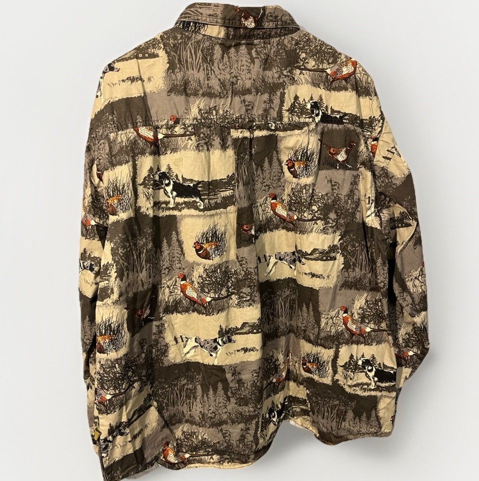 Field Tested By Outdoor Life Pheasant Bird Dog Print Mens XL Shirt Long ...
