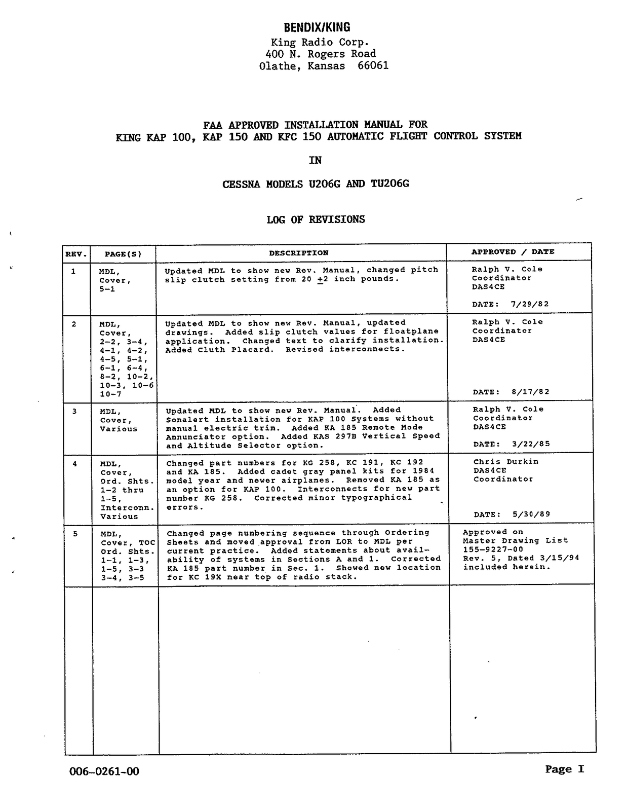 Bendix King KAP 100/KAP 150/KFC 150 Installation Manual Rev 5 006-0261 ...