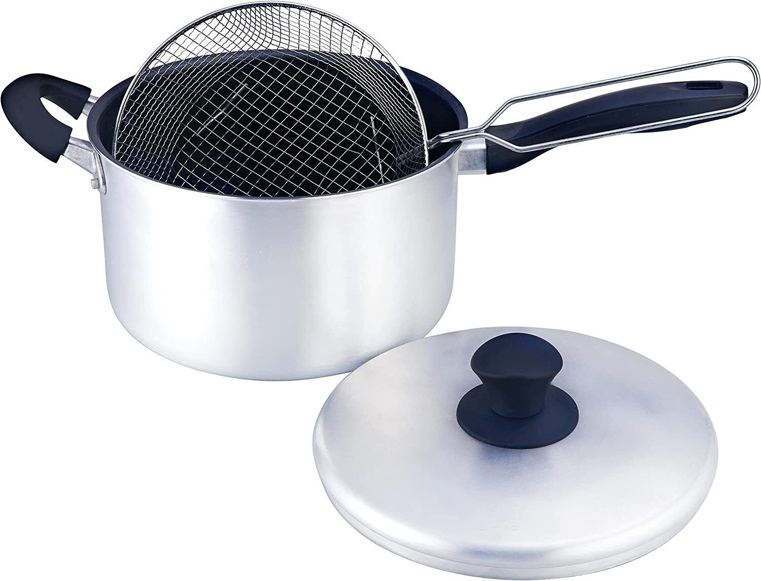 Chip Pan Basket Deep Fryer Aluminum Non Stick Fry Pot Saucepan With ...