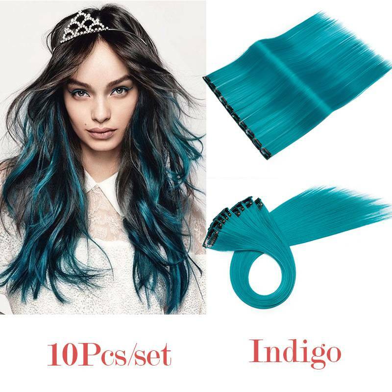 10PCS 20" Multi Pink Colour Clip In Highlight Streaks Hair Extensions ...