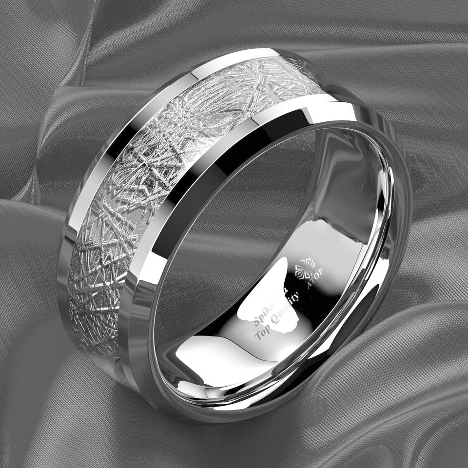 8mm Silver Tungsten Carbide Ring Sterling Silver Inlay Wedding Band ...