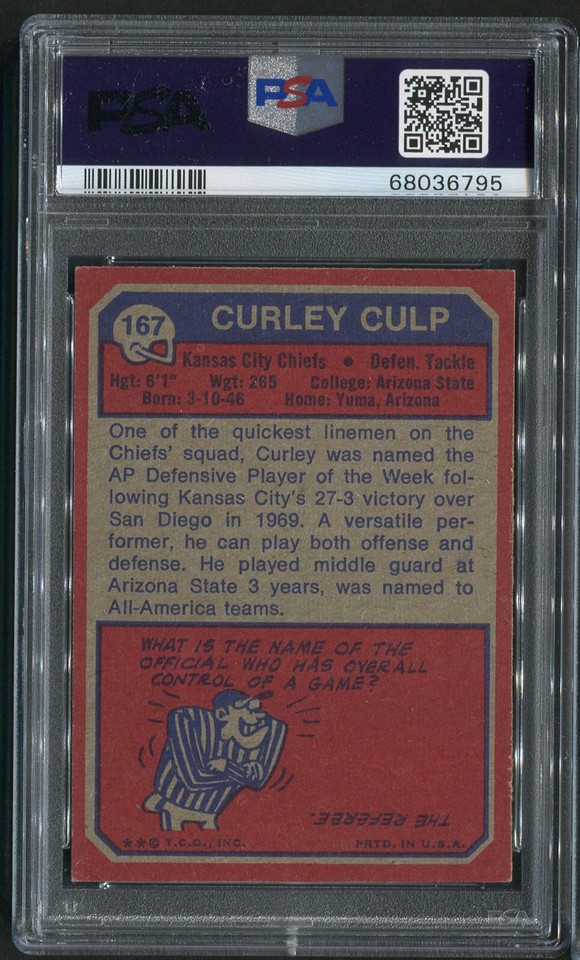 1973 Topps Curley Culp RC #167 HOF Signed Autograph Auto PSA DNA 10 | eBay