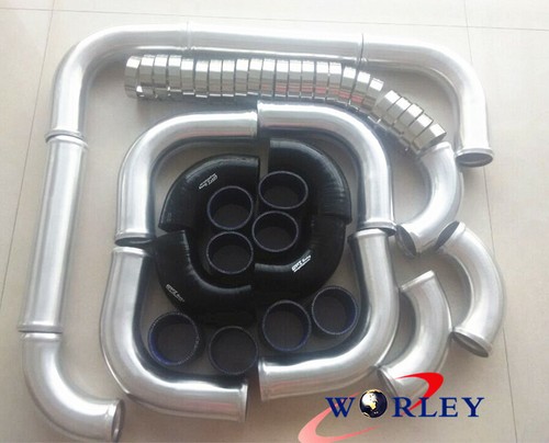Universal Aluminum 2.5" 64mm Intercooler Turbo Piping Pipe Kit + BLACK ...