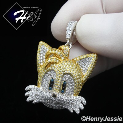 925 STERLING SILVER FULL ICY BLING CZ SONIC MILES TAILS PROWER PENDANT ...
