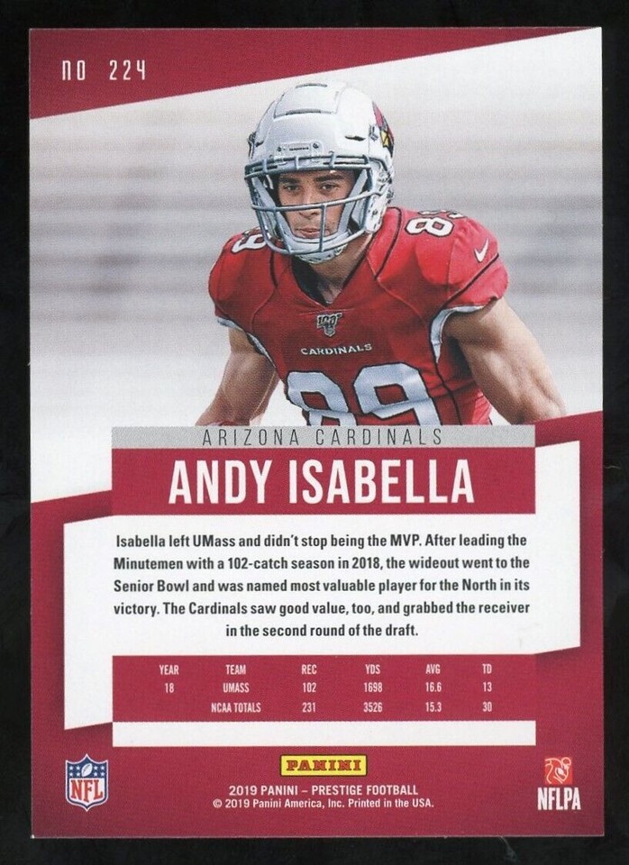 2019 Panini Prestige Andy Isabella Rookie Arizona Cardinals RC #224 | eBay