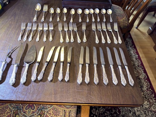 Wallace Rose Point Sterling Silver Flatware Set. 43 Pieces Total. See ...