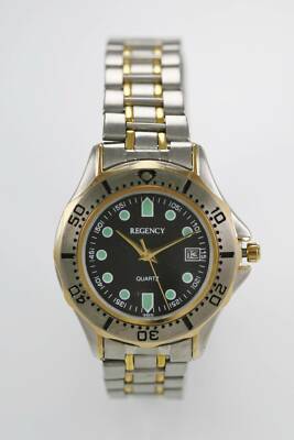 Regency Watch Mens Gray Date Silver Gold Stainless Water Resistant 30m ...