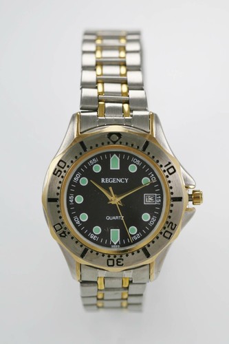 Regency Watch Mens Gray Date Silver Gold Stainless Water Resistant 30m ...