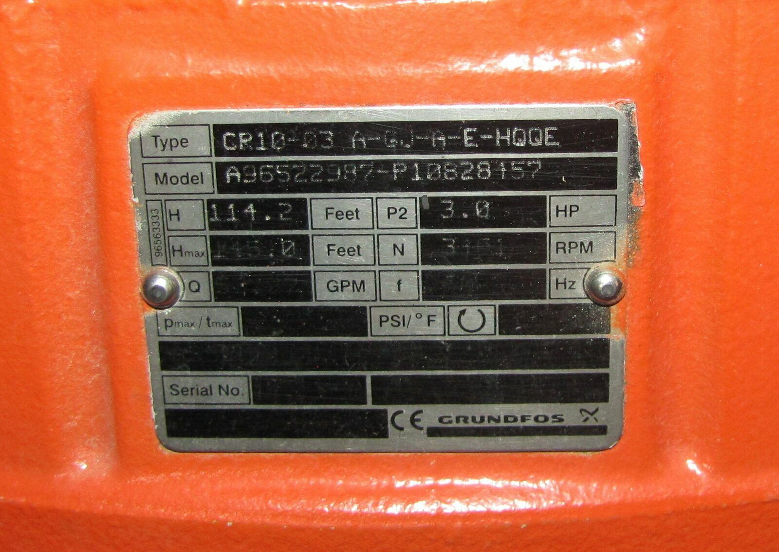 ^^ GRUNDFOS / TIGERFLOW CR10-03.A-GU-A-E-HQQE VERTICAL CENTRIFUGAL PUMP (#2435) | eBay