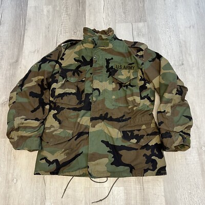 Vtg US Army Military Cold Weather Camouflage Field Jacket With Liner ...