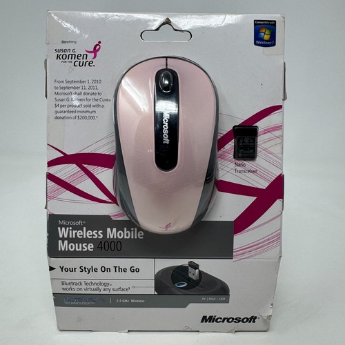 Microsoft Mobile 4000 Wireless BlueTrack Mouse Susan Komen Pink Breast ...