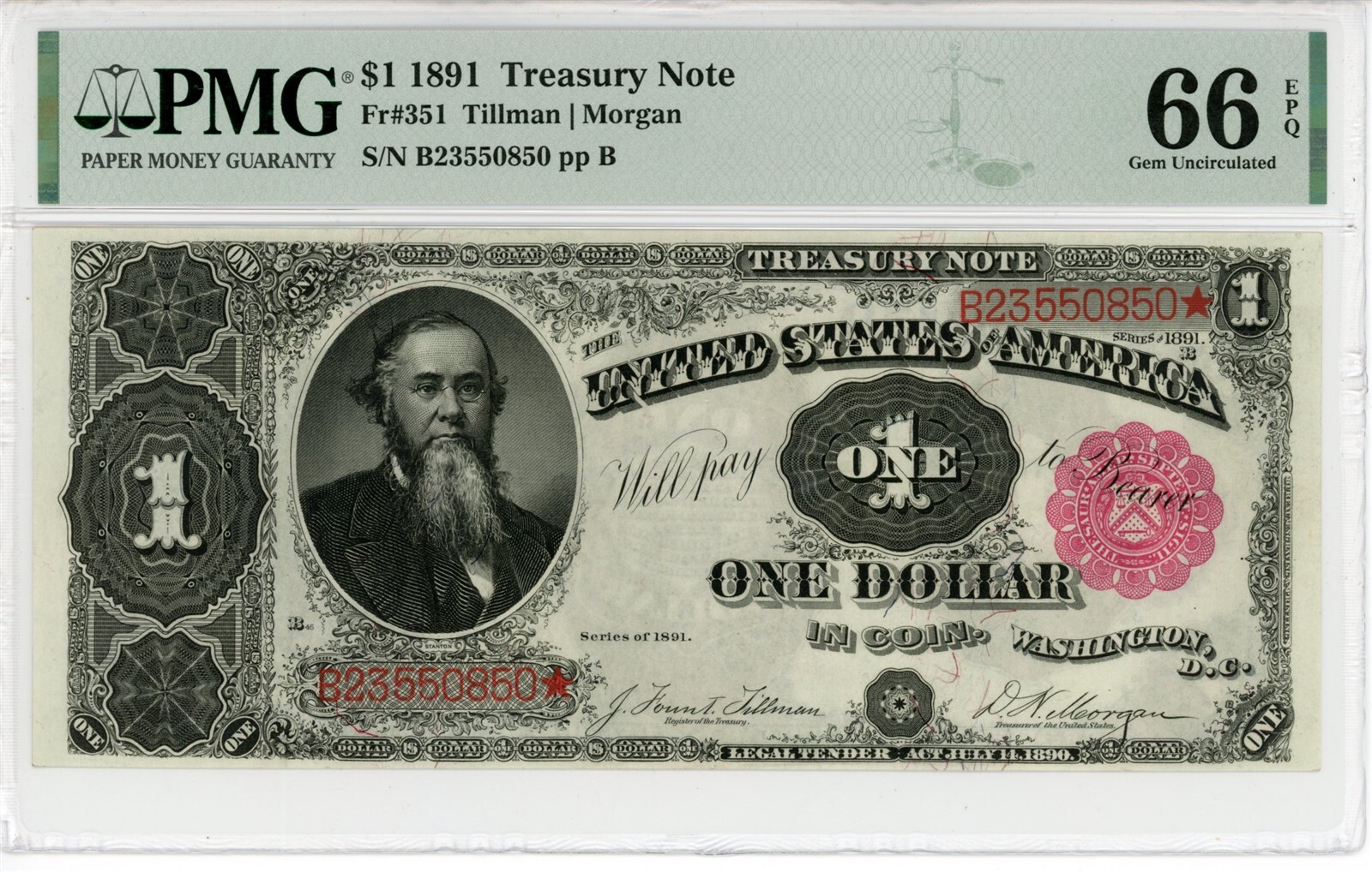 1891 $1 Treasury Note Fr#351 Tillman | Morgan 66 EPQ PMG 1993449-014 | eBay