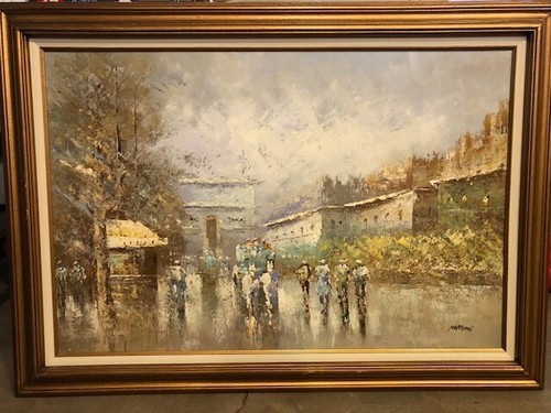 VINTAGE LARGE OIL PAINTING CANVAS SIGNED "MORGAN" - PARIS ARCH de ...